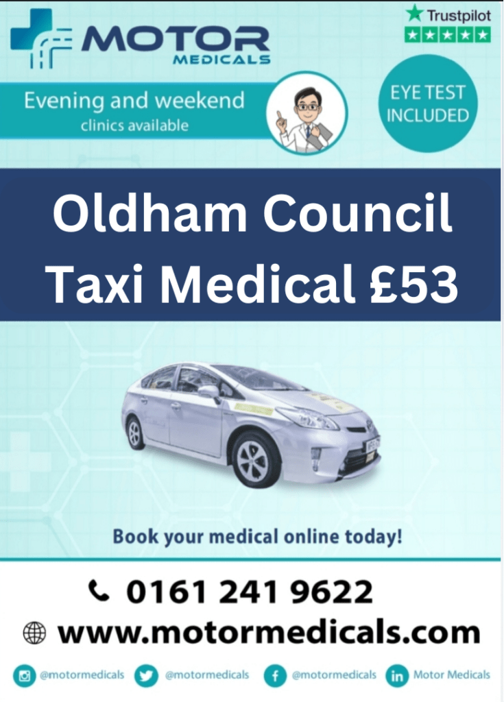 Oldham Council Taxi Medical Only £53 | Eye Test Included